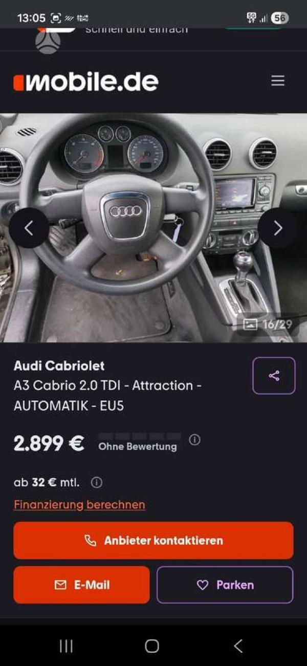 Pelēks Audi Cabriolet 2012 Klaipėda, ar dzinēja tilpumu 2.00 L un nobraukumu 194 tūkst. km par 3900 €, foto 7 vietnē AUTOMOTO.COM.LV
