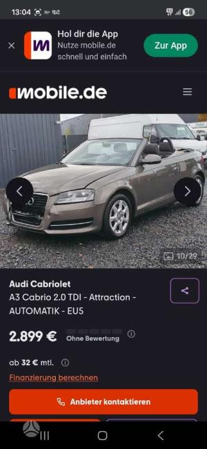 Pelēks Audi Cabriolet 2012 Klaipėda, ar dzinēja tilpumu 2.00 L un nobraukumu 194 tūkst. km par 3900 €, foto 10 vietnē AUTOMOTO.COM.LV