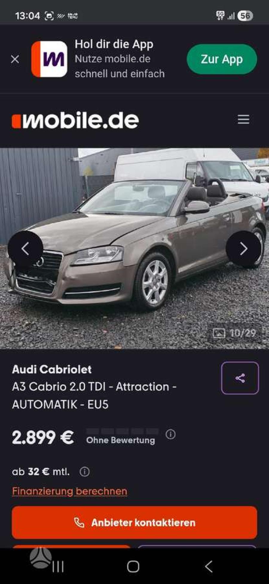 Pelēks Audi Cabriolet 2012 Klaipėda, ar dzinēja tilpumu 2.00 L un nobraukumu 194 tūkst. km par 3900 €, foto 10 vietnē AUTOMOTO.COM.LV