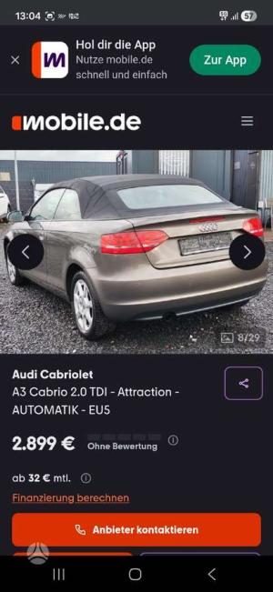 Pelēks Audi Cabriolet 2012 Klaipėda, ar dzinēja tilpumu 2.00 L un nobraukumu 194 tūkst. km par 3900 €, foto 12 vietnē AUTOMOTO.COM.LV