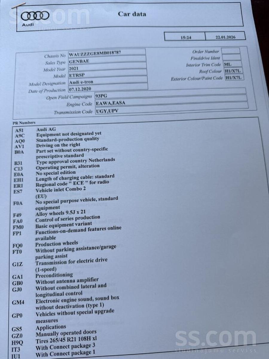 Черный Ауди E-Tron 2021 в Рига, объемом двигателя 0.00 л и пробегом 122 тыс. км за 25950 €, фото 15 на AUTOMOTO.COM.LV