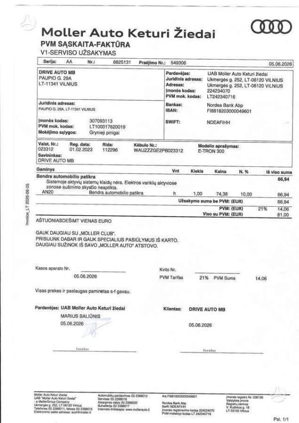 Black Audi E-Tron 2023 in Vilnius, with an engine capacity of 0.00 L and mileage of 112 thousand km for 29900 €, photo 10 on AUTOMOTO.COM.LV