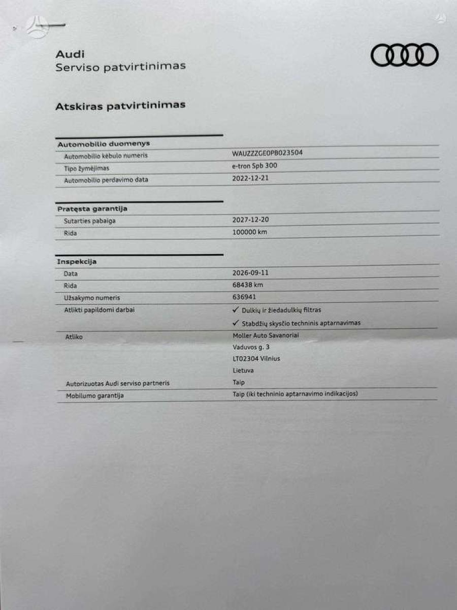 White Audi E-Tron 2022 in Vilnius, with an engine capacity of 0.00 L and mileage of 69 thousand km for 34990 €, photo 35 on AUTOMOTO.COM.LV