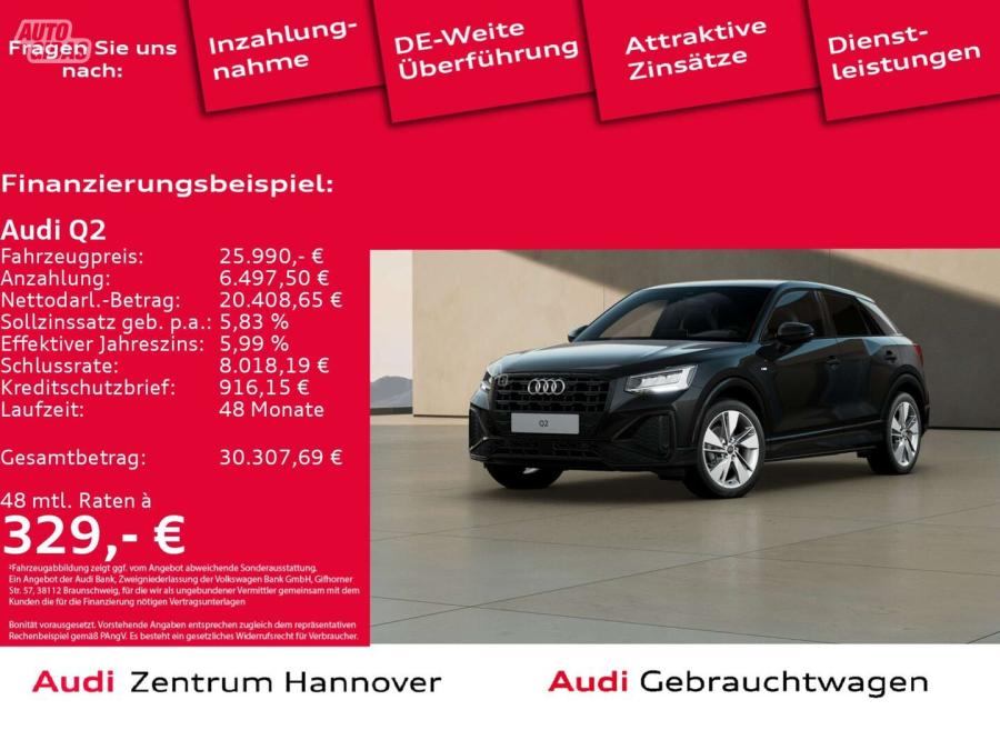 Melns Audi Q2 2022 Kauņa, ar dzinēja tilpumu 1.50 L un nobraukumu 38 tūkst. km par 29019 €, foto 1 vietnē AUTOMOTO.COM.LV