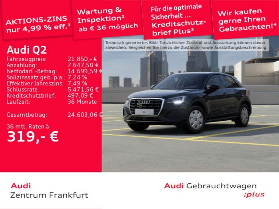 Black Audi Q2 2022 in Kaunas, with an engine capacity of 1.00 L and mileage of 21 thousand km for 24682 €, photo 1 on AUTOMOTO.COM.LV