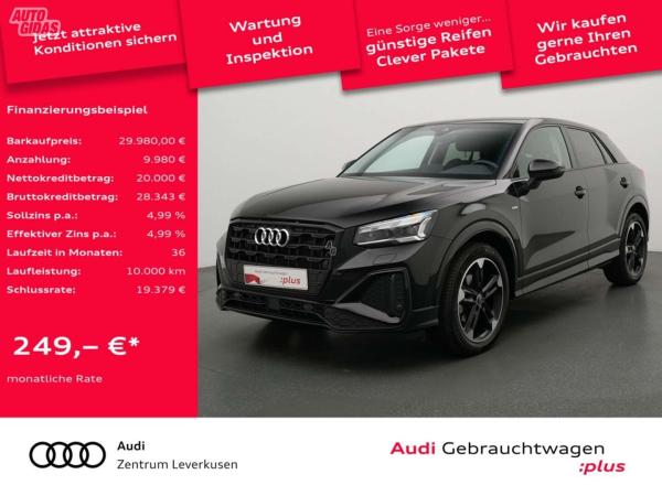 Black Audi Q2 2024 in Kaunas, with an engine capacity of 1.50 L and mileage of 19 thousand km for 32679 €, photo 1 on AUTOMOTO.COM.LV