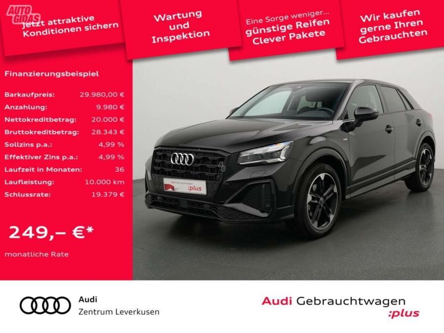 Black Audi Q2 2024 in Kaunas, with an engine capacity of 1.50 L and mileage of 19 thousand km for 32679 €, photo 1 on AUTOMOTO.COM.LV