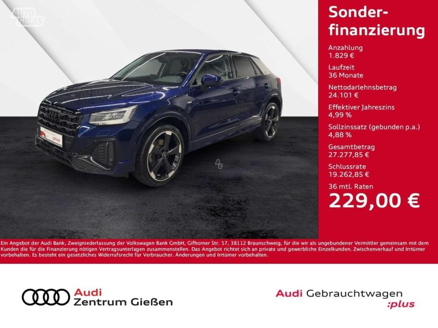 Zils Audi Q2 2023 Kauņa, ar dzinēja tilpumu 1.50 L un nobraukumu 27 tūkst. km par 28508 €, foto 1 vietnē AUTOMOTO.COM.LV