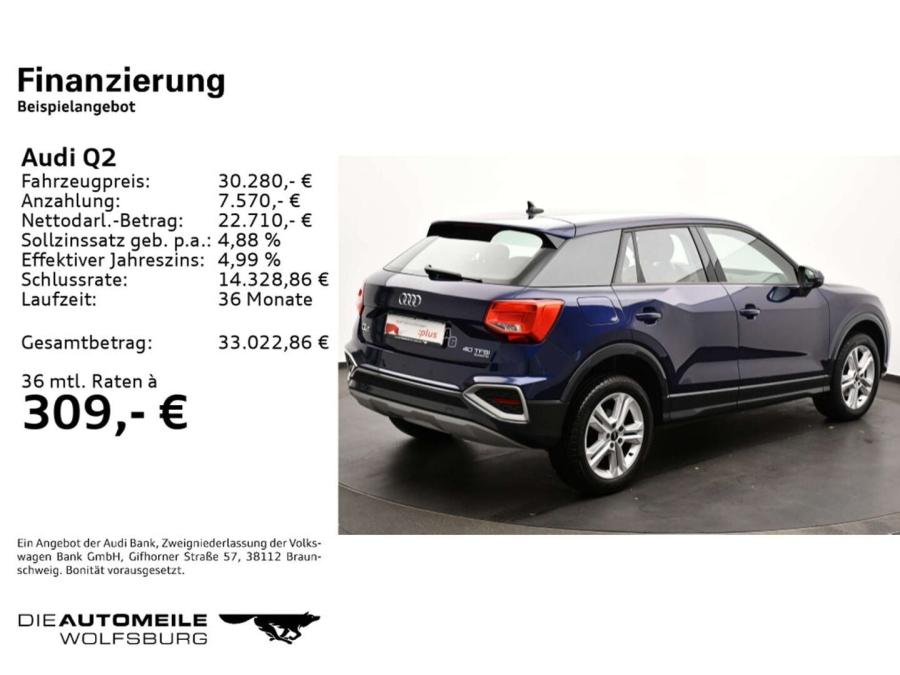 Zils Audi Q2 2023 Kauņa, ar dzinēja tilpumu 2.00 L un nobraukumu 52 tūkst. km par 32690 €, foto 2 vietnē AUTOMOTO.COM.LV