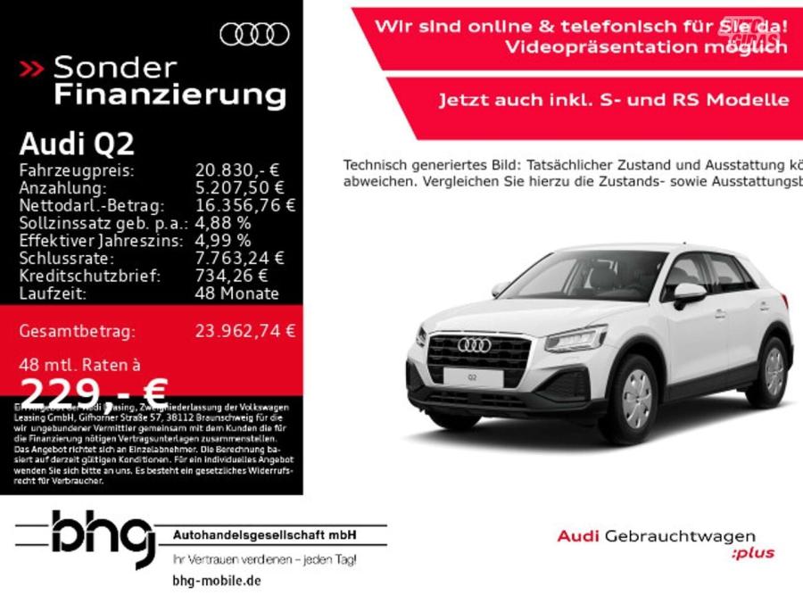 White Audi Q2 2023 in Kaunas, with an engine capacity of 1.00 L and mileage of 33 thousand km for 23614 €, photo 1 on AUTOMOTO.COM.LV