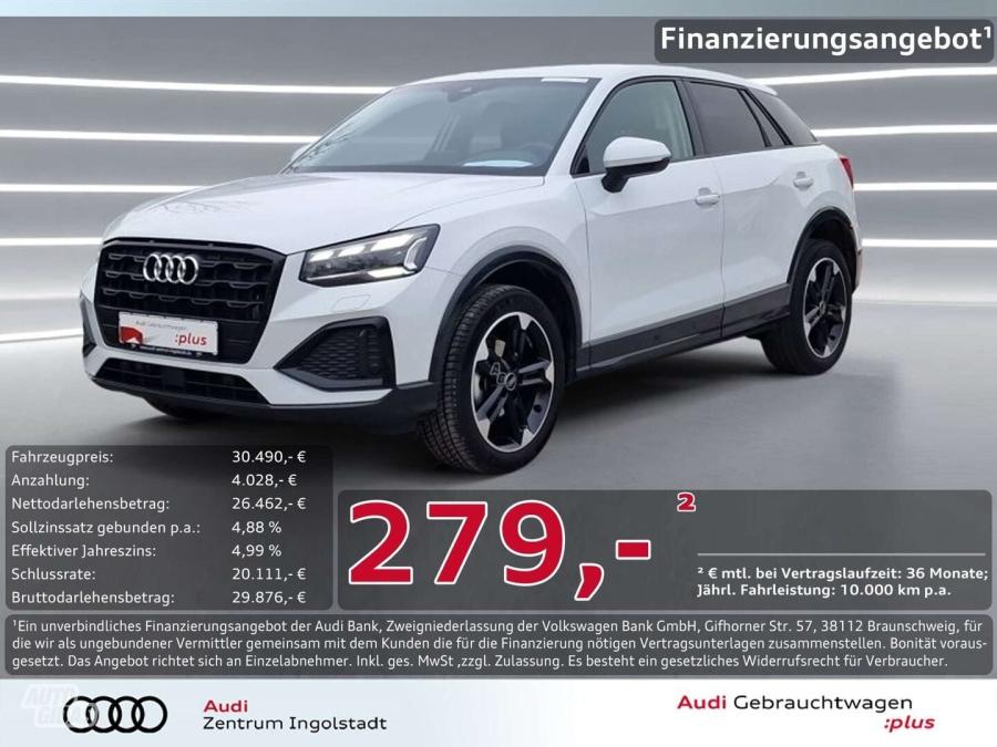 White Audi Q2 2024 in Kaunas, with an engine capacity of 2.00 L and mileage of 13 thousand km for 33197 €, photo 1 on AUTOMOTO.COM.LV