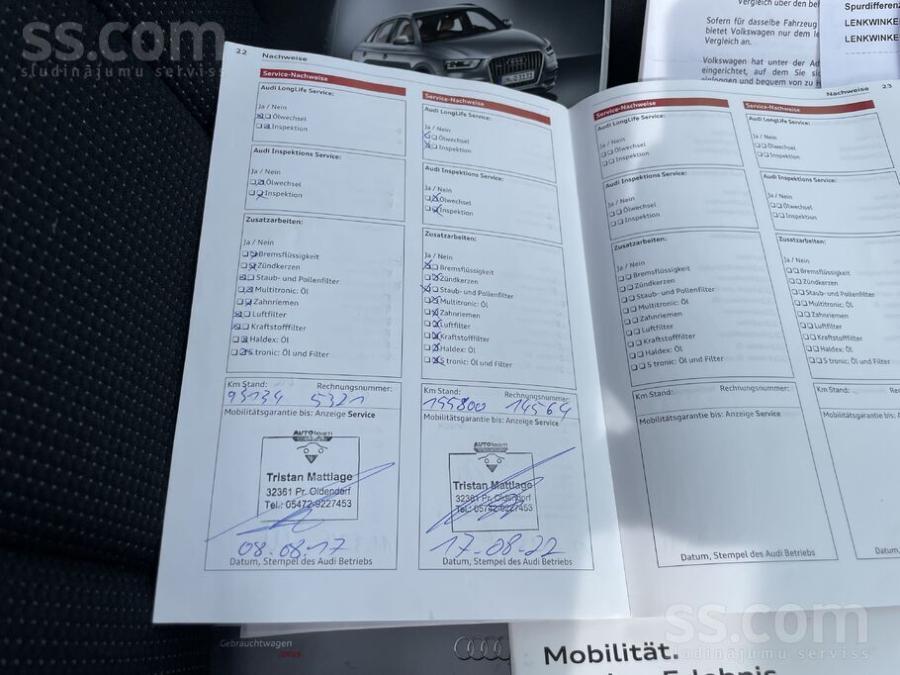 Black Audi Q3 2012 in Ogre, with an engine capacity of 2.00 L and mileage of 188 thousand km for 11970 €, photo 28 on AUTOMOTO.COM.LV