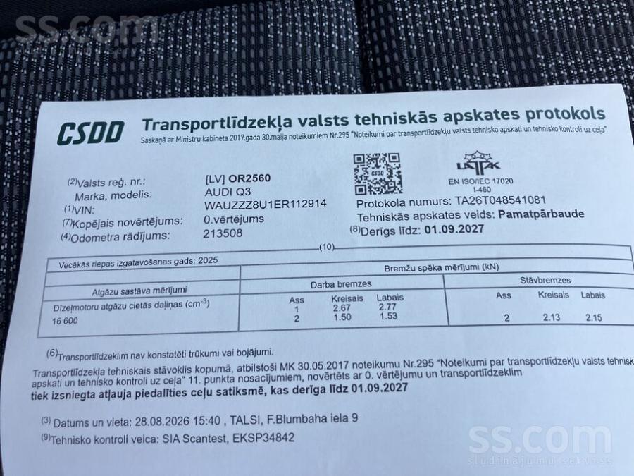 Черный Ауди Ку3 2014 в Талси, объемом двигателя 2.00 л и пробегом 214 тыс. км за 12500 €, фото 21 на AUTOMOTO.COM.LV