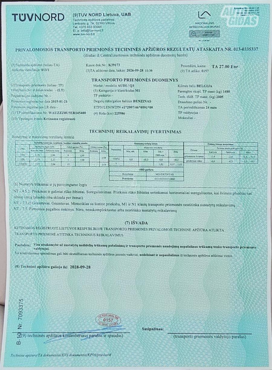 Черный Ауди Ку3 2015 в Укмерге, объемом двигателя 1.40 л и пробегом 226 тыс. км за 9300 €, фото 22 на AUTOMOTO.COM.LV