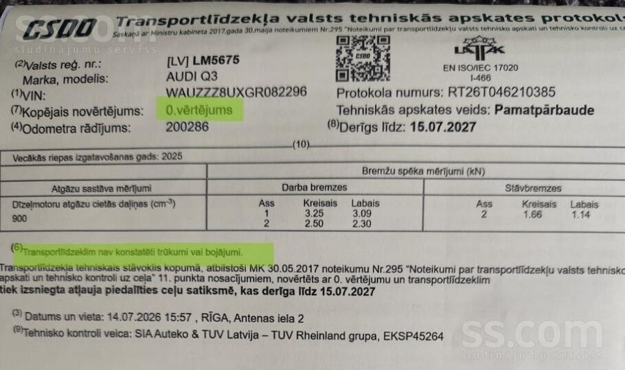 Black Audi Q3 2016 in Riga, with an engine capacity of 2.00 L and mileage of 200 thousand km for 14200 €, photo 18 on AUTOMOTO.COM.LV