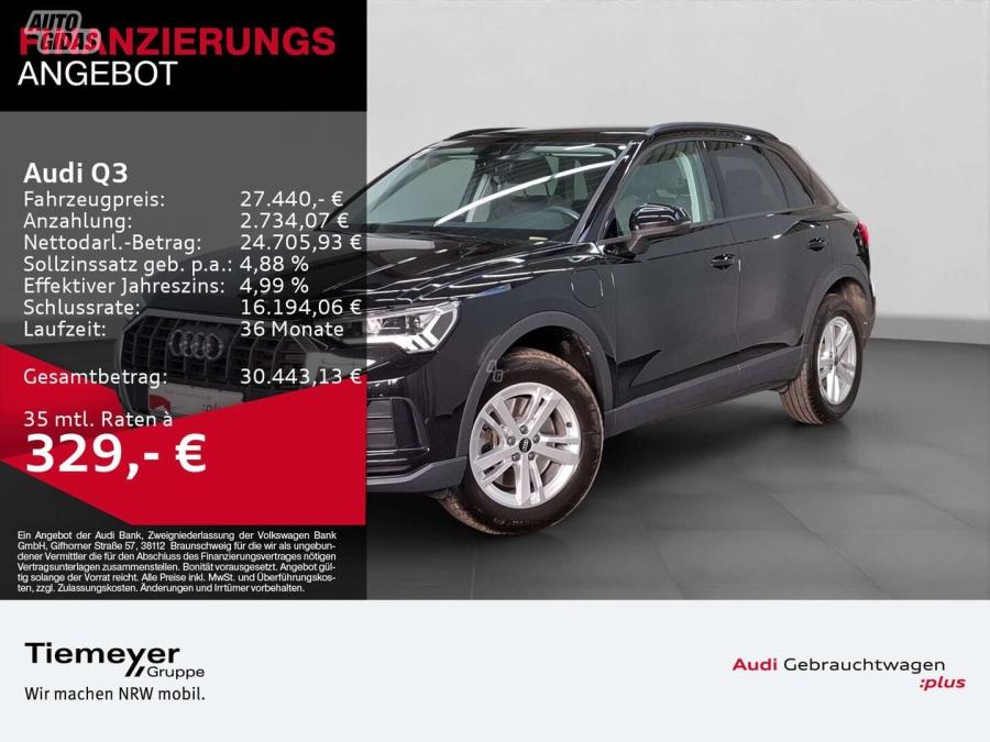 Melns Audi Q3 2022 Kauņa, ar dzinēja tilpumu 1.40 L un nobraukumu 48 tūkst. km par 30538 €, foto 1 vietnē AUTOMOTO.COM.LV