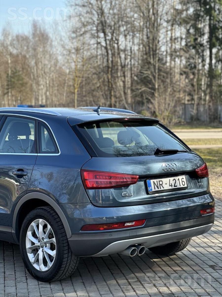 Blue Audi Q3 2017 in Riga, with an engine capacity of 2.00 L and mileage of 242 thousand km for 16750 €, photo 4 on AUTOMOTO.COM.LV