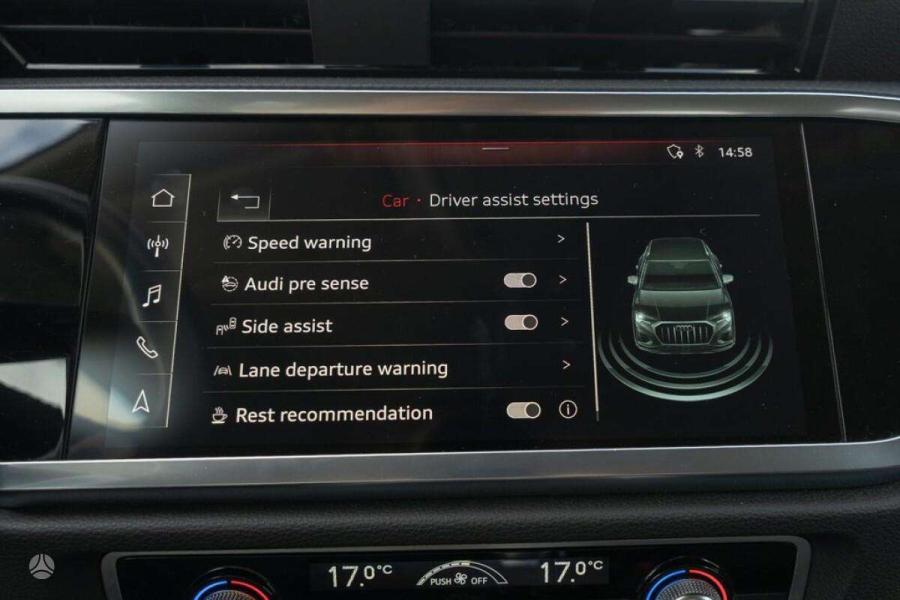 Blue Audi Q3 2019 in Vilnius, with an engine capacity of 1.50 L and mileage of 99 thousand km for 21500 €, photo 12 on AUTOMOTO.COM.LV