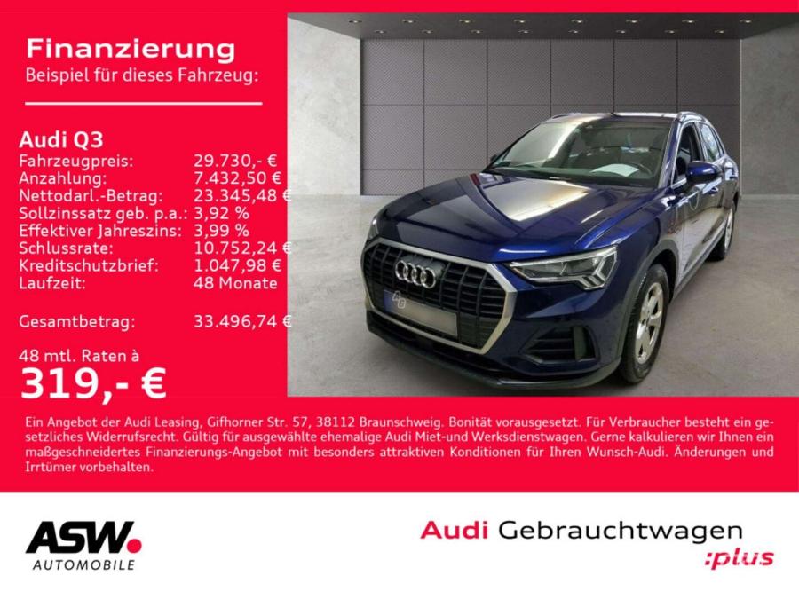 Blue Audi Q3 2022 in Kaunas, with an engine capacity of 1.40 L and mileage of 58 thousand km for 32936 €, photo 1 on AUTOMOTO.COM.LV