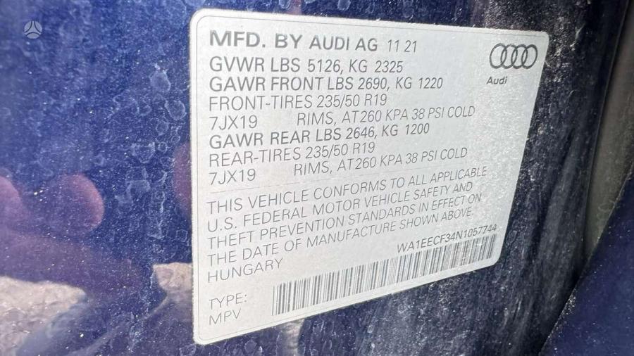 Zils Audi Q3 2022 Ukmergė, ar dzinēja tilpumu 1.97 L un nobraukumu 71 tūkst. km par 11399 €, foto 14 vietnē AUTOMOTO.COM.LV