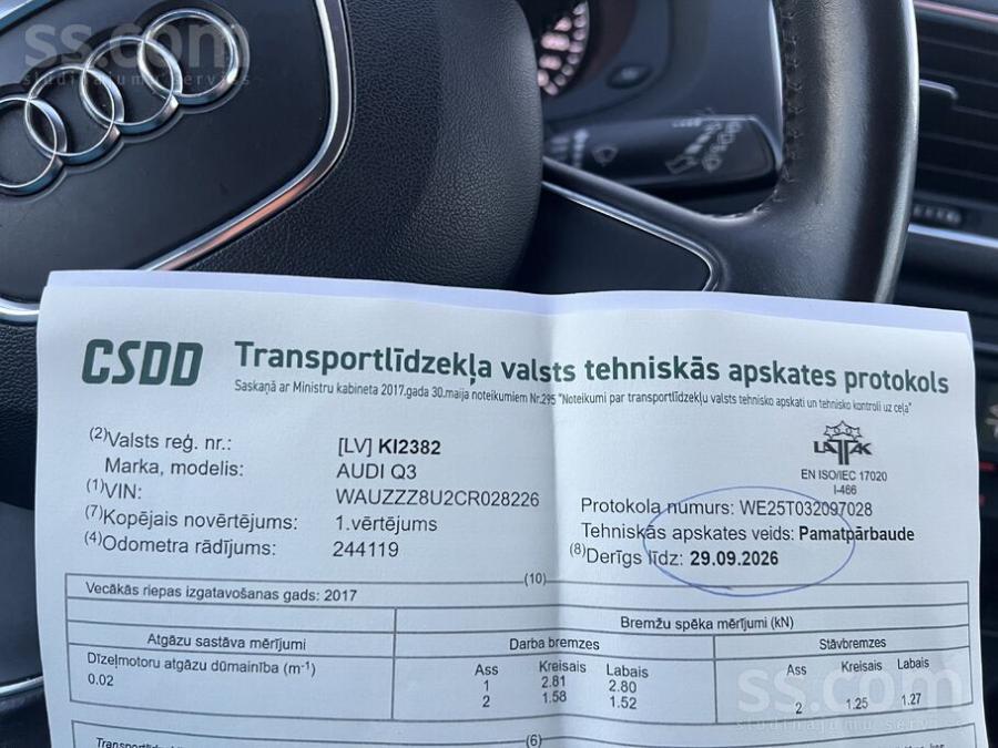 Grey Audi Q3 2012 in Riga, with an engine capacity of 2.00 L and mileage of 244 thousand km for 9950 €, photo 8 on AUTOMOTO.COM.LV
