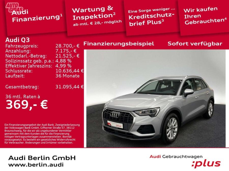 Grey Audi Q3 2022 in Kaunas, with an engine capacity of 1.50 L and mileage of 42 thousand km for 31857 €, photo 1 on AUTOMOTO.COM.LV