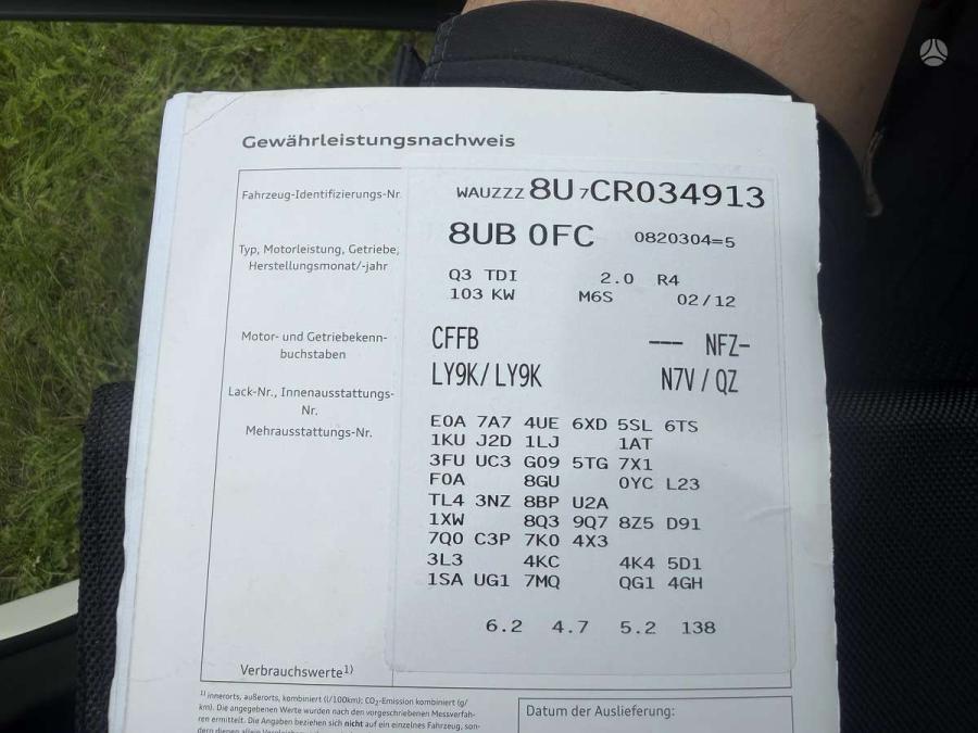 Белый Ауди Ку3 2012 в Паневежис, объемом двигателя 1.97 л и пробегом 218 тыс. км за 10200 €, фото 44 на AUTOMOTO.COM.LV