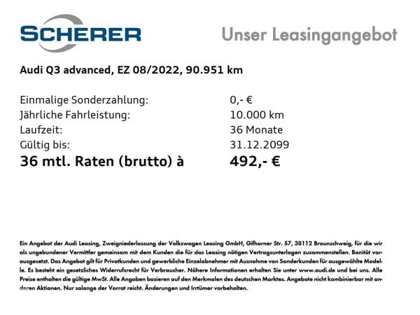 White Audi Q3 2022 in Kaunas, with an engine capacity of 2.00 L and mileage of 91 thousand km for 33197 €, photo 2 on AUTOMOTO.COM.LV
