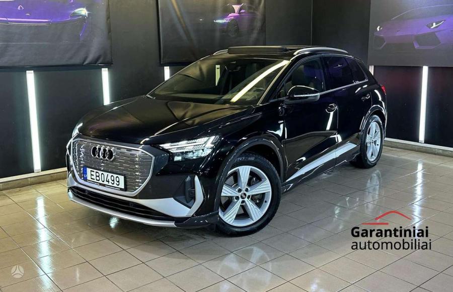 Black Audi Q4 e-tron 2021 in Vilnius, with an engine capacity of 0.00 L and mileage of 18 thousand km for 36550 €, photo 1 on AUTOMOTO.COM.LV