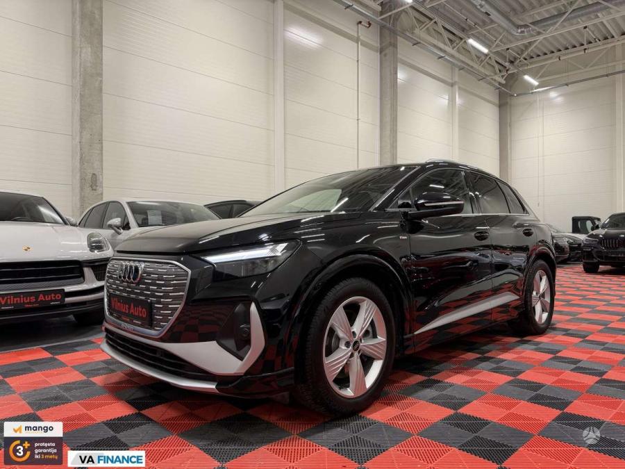 Black Audi Q4 e-tron 2022 in Vilnius, with an engine capacity of 0.00 L and mileage of 48 thousand km for 28990 €, photo 1 on AUTOMOTO.COM.LV