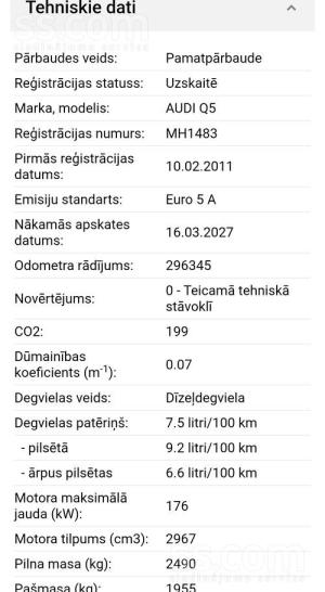 Black Audi Q5 2011 in Daugavpils, with an engine capacity of 3.00 L and mileage of 303 thousand km for 11000 €, photo 6 on AUTOMOTO.COM.LV