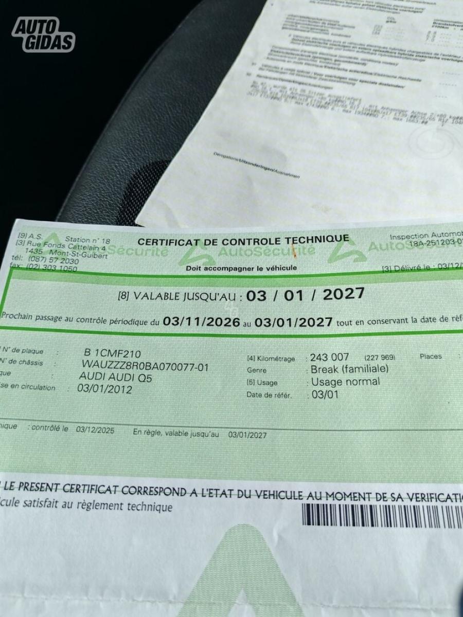 Black Audi Q5 2012 in Kaunas, with an engine capacity of 2.00 L and mileage of 246 thousand km for 10900 €, photo 16 on AUTOMOTO.COM.LV