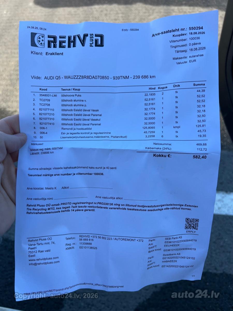 Черный Ауди Ку 5 2013 в Таллин, объемом двигателя 2.00 л и пробегом 241 тыс. км за 9900 €, фото 22 на AUTOMOTO.COM.LV