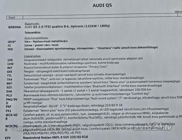 Black Audi Q5 2016 in Tallinn, with an engine capacity of 2.00 L and mileage of 96 thousand km for 15000 €, photo 8 on AUTOMOTO.COM.LV