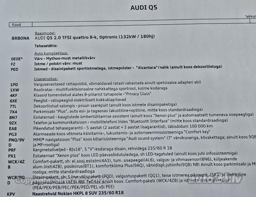 Черный Ауди Ку 5 2016 в Таллин, объемом двигателя 2.00 л и пробегом 96 тыс. км за 15000 €, фото 9 на AUTOMOTO.COM.LV