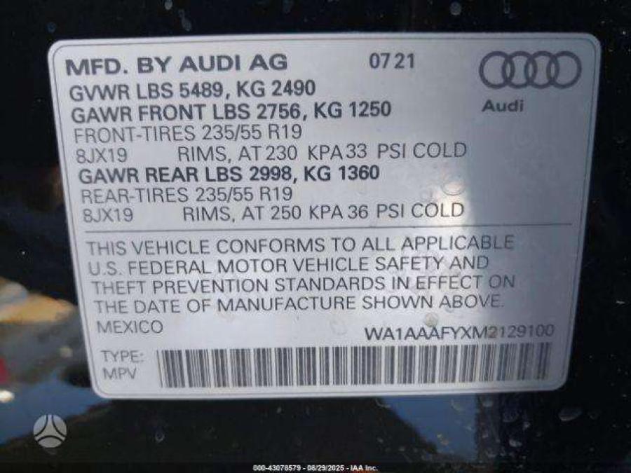 Black Audi Q5 2021 in Klaipeda, with an engine capacity of 2.00 L and mileage of 68 thousand km for 20600 €, photo 10 on AUTOMOTO.COM.LV