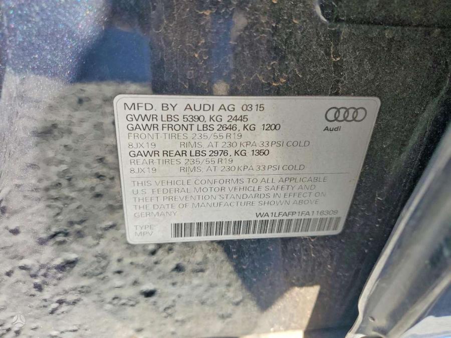 Blue Audi Q5 2015 in Vilnius, with an engine capacity of 1.98 L and mileage of 249 thousand km for 6700 €, photo 27 on AUTOMOTO.COM.LV