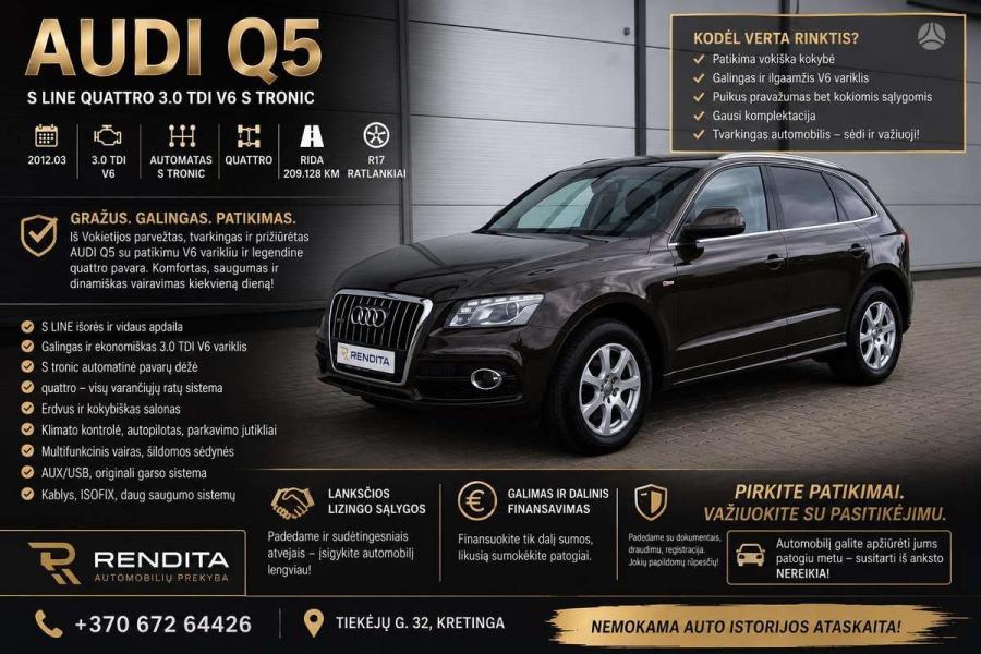 Brūns Audi Q5 2012 Kretinga, ar dzinēja tilpumu 2.97 L un nobraukumu 209 tūkst. km par 12099 €, foto 43 vietnē AUTOMOTO.COM.LV