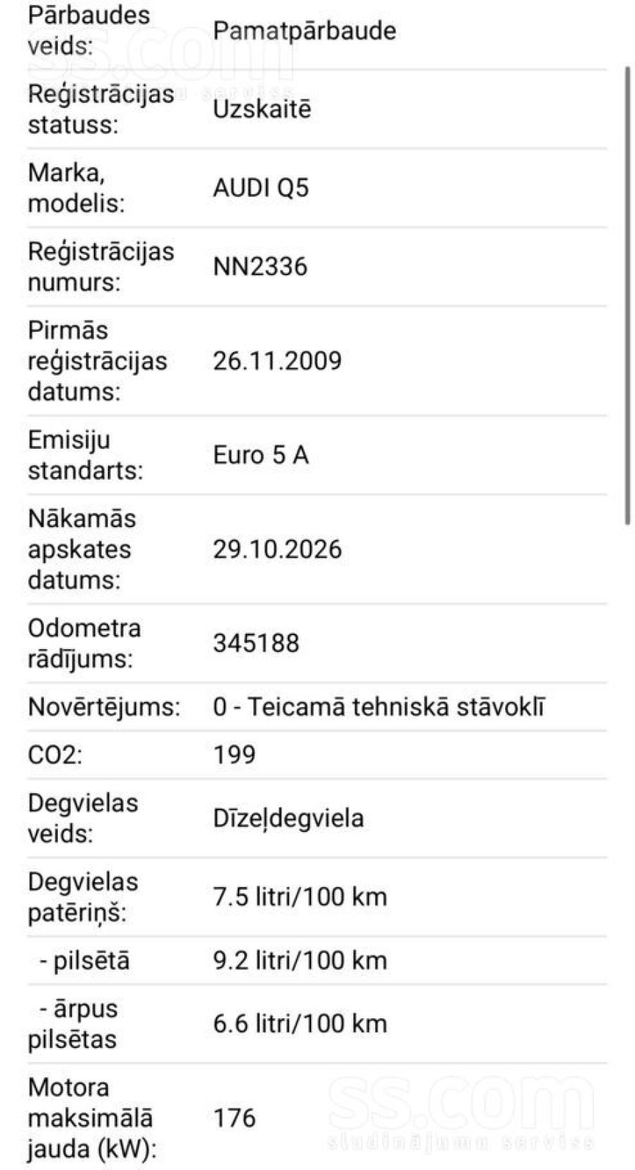 Grey Audi Q5 2009 in Riga, with an engine capacity of 3.00 L and mileage of 356 thousand km for 8600 €, photo 30 on AUTOMOTO.COM.LV
