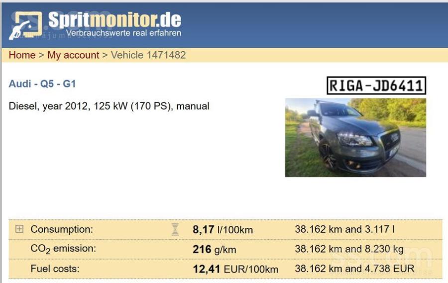 Grey Audi Q5 2012 in Riga, with an engine capacity of 2.00 L and mileage of 234 thousand km for 11500 €, photo 26 on AUTOMOTO.COM.LV