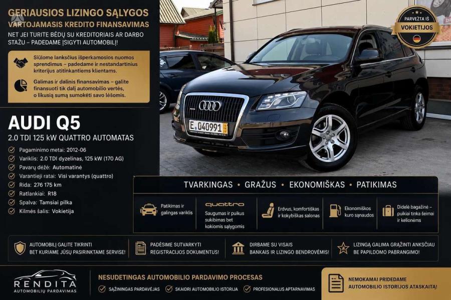 Grey Audi Q5 2012 in Kretinga, with an engine capacity of 1.97 L and mileage of 276 thousand km for 10999 €, photo 35 on AUTOMOTO.COM.LV