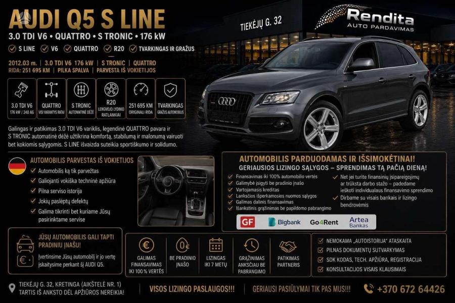 Серый Ауди Ку 5 2012 в Кретинга, объемом двигателя 2.97 л и пробегом 252 тыс. км за 11199 €, фото 36 на AUTOMOTO.COM.LV
