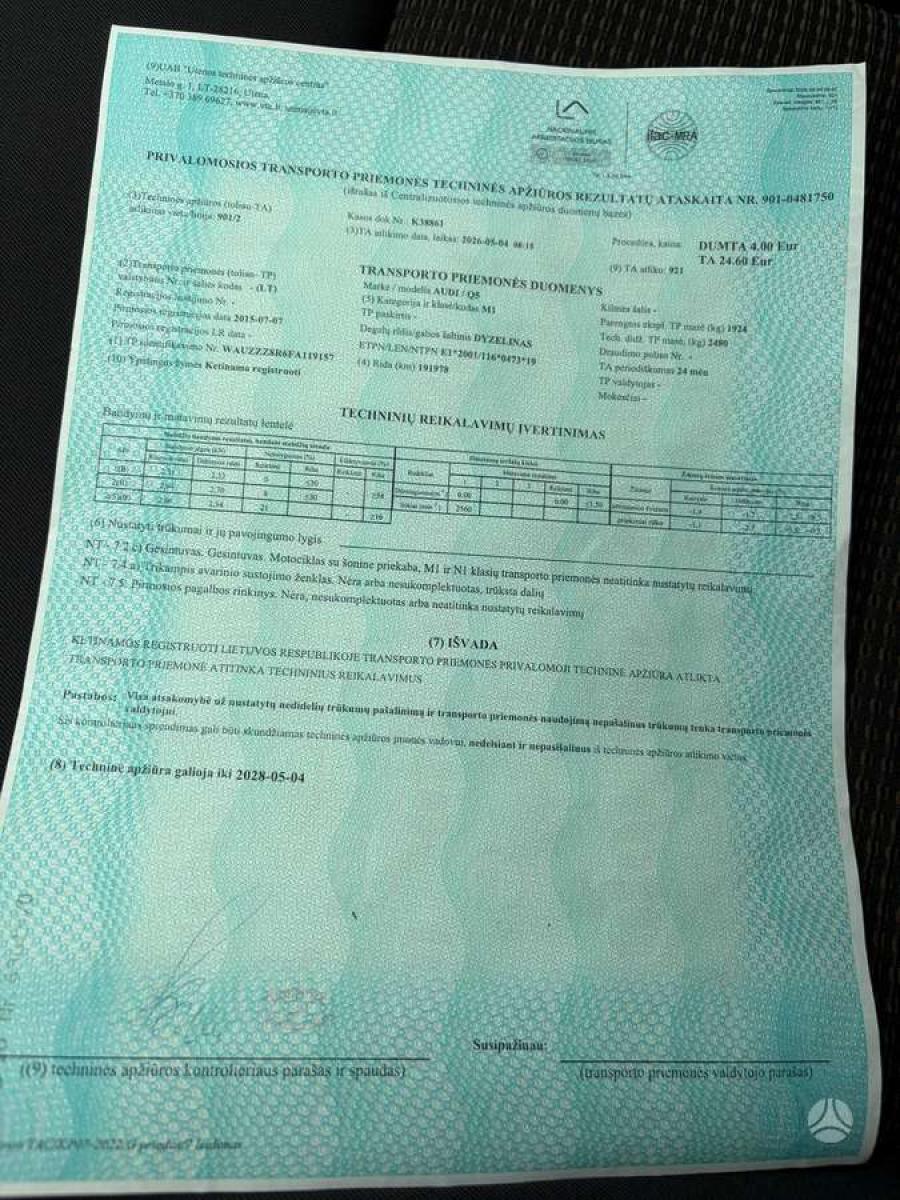 Серый Ауди Ку 5 2015 в Утена, объемом двигателя 3.00 л и пробегом 193 тыс. км за 13500 €, фото 25 на AUTOMOTO.COM.LV