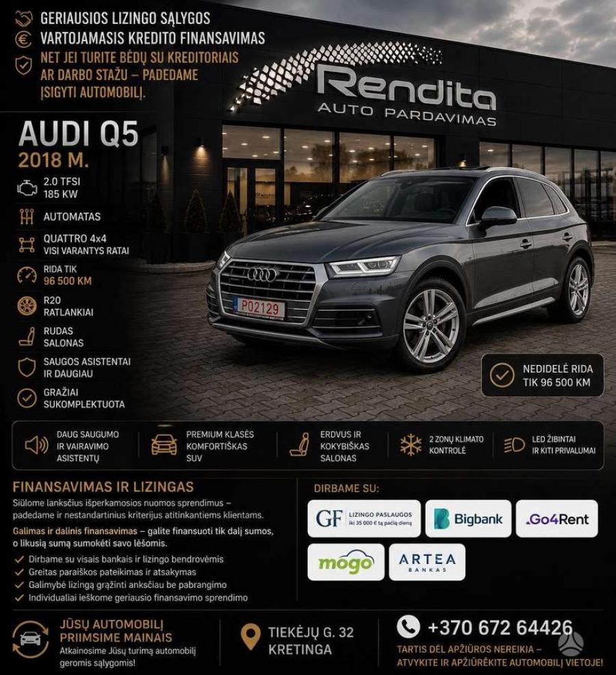 Grey Audi Q5 2018 in Kretinga, with an engine capacity of 1.98 L and mileage of 97 thousand km for 21999 €, photo 44 on AUTOMOTO.COM.LV