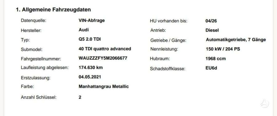 Серый Ауди Ку 5 2021 в Радвилишкис, объемом двигателя 1.97 л и пробегом 174 тыс. км за 25000 €, фото 6 на AUTOMOTO.COM.LV