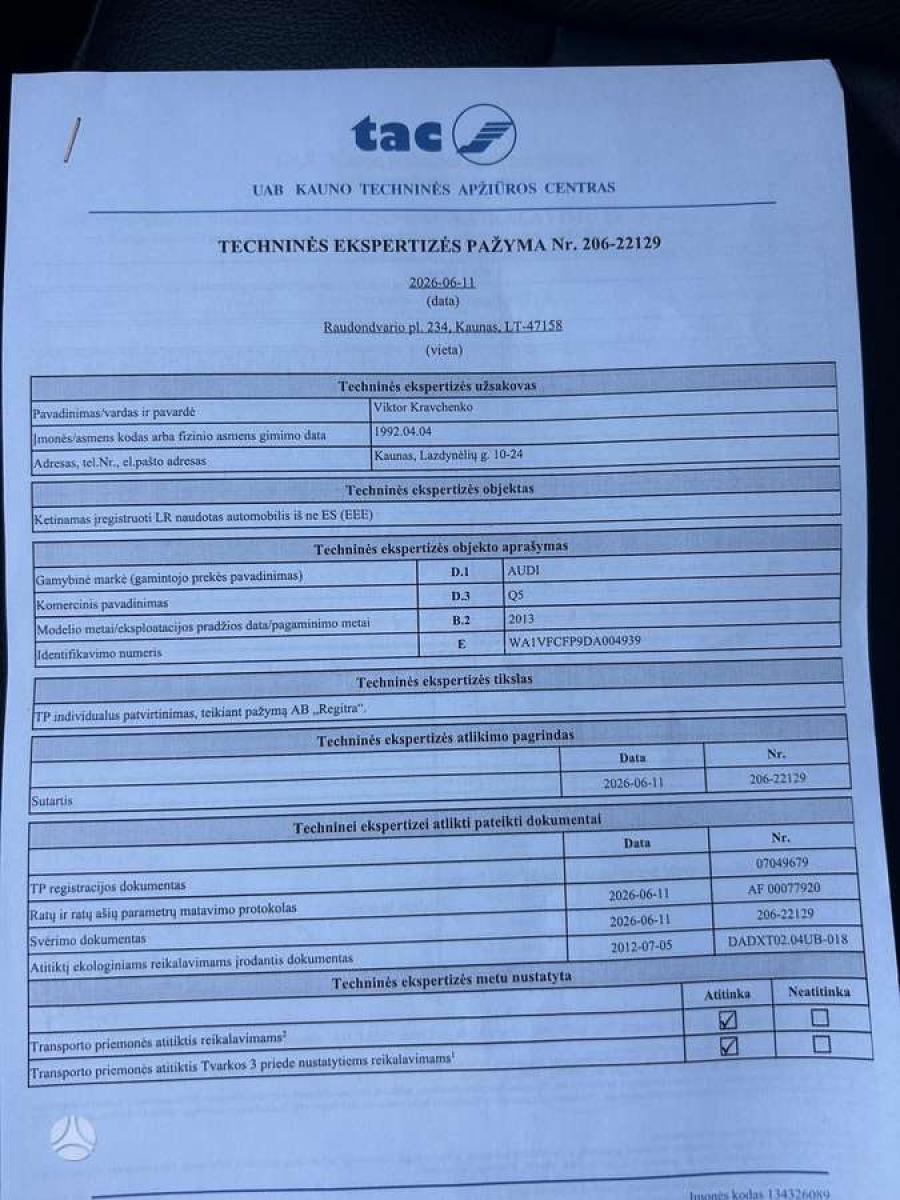 Белый Ауди Ку 5 2013 в Каунас, объемом двигателя 1.98 л и пробегом 207 тыс. км за 9300 €, фото 36 на AUTOMOTO.COM.LV