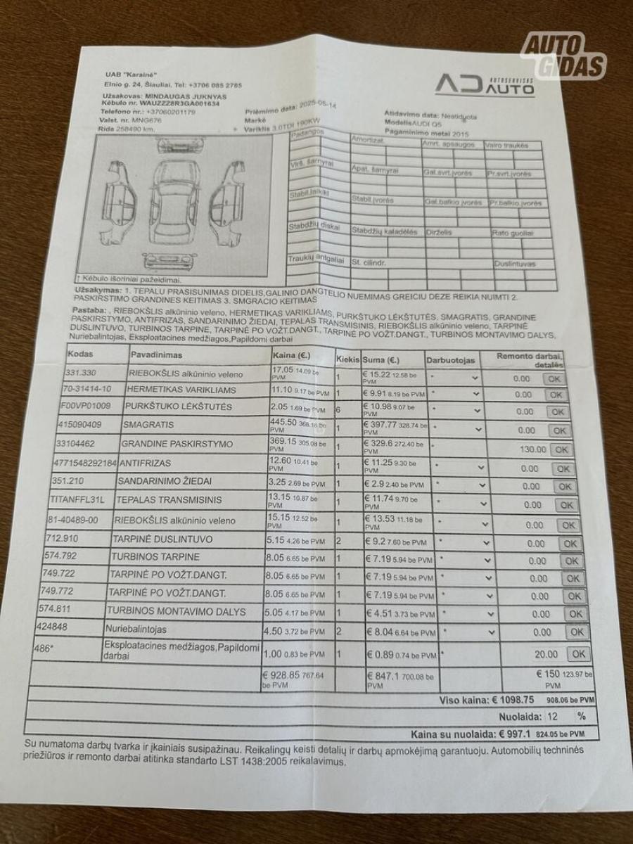 Белый Ауди Ку 5 2015 в Шяуляй, объемом двигателя 3.00 л и пробегом 274 тыс. км за 11999 €, фото 21 на AUTOMOTO.COM.LV