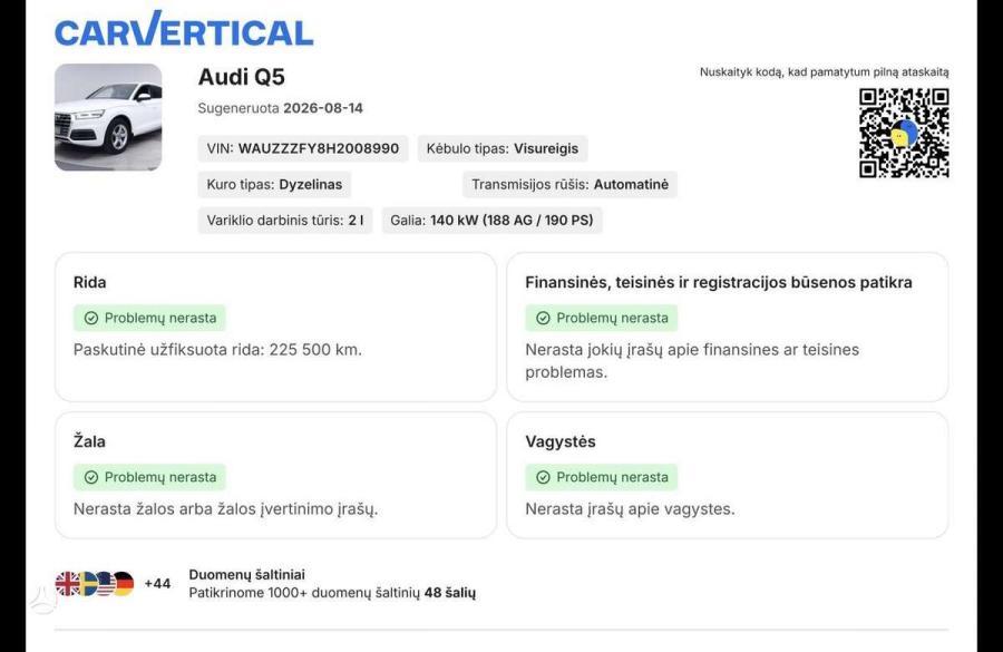 White Audi Q5 2017 in Jonava, with an engine capacity of 1.97 L and mileage of 227 thousand km for 18950 €, photo 26 on AUTOMOTO.COM.LV