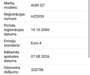Черный Ауди Ку 7 2006 в Рига, объемом двигателя 3.00 л и пробегом 321 тыс. км за 5690 €, фото 38 на AUTOMOTO.COM.LV