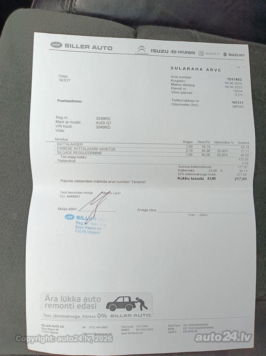 Черный Ауди Ку 7 2007 в Таллин, объемом двигателя 3.00 л и пробегом 413 тыс. км за 8500 €, фото 17 на AUTOMOTO.COM.LV